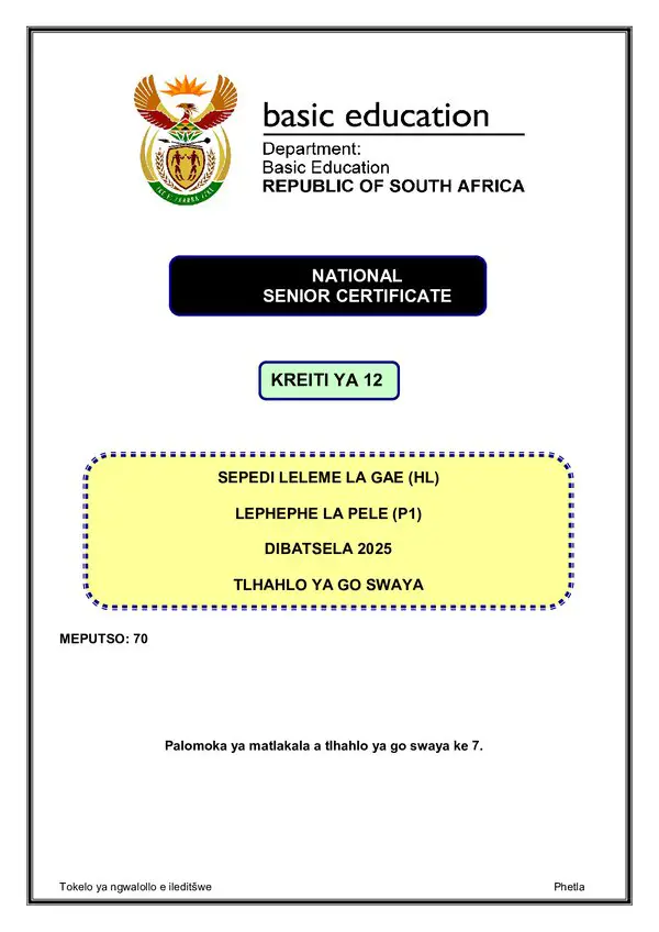 Grade 12 Sepedi Past Papers & Memos (CAPS/NSC) 1990-2025 | EduCoast